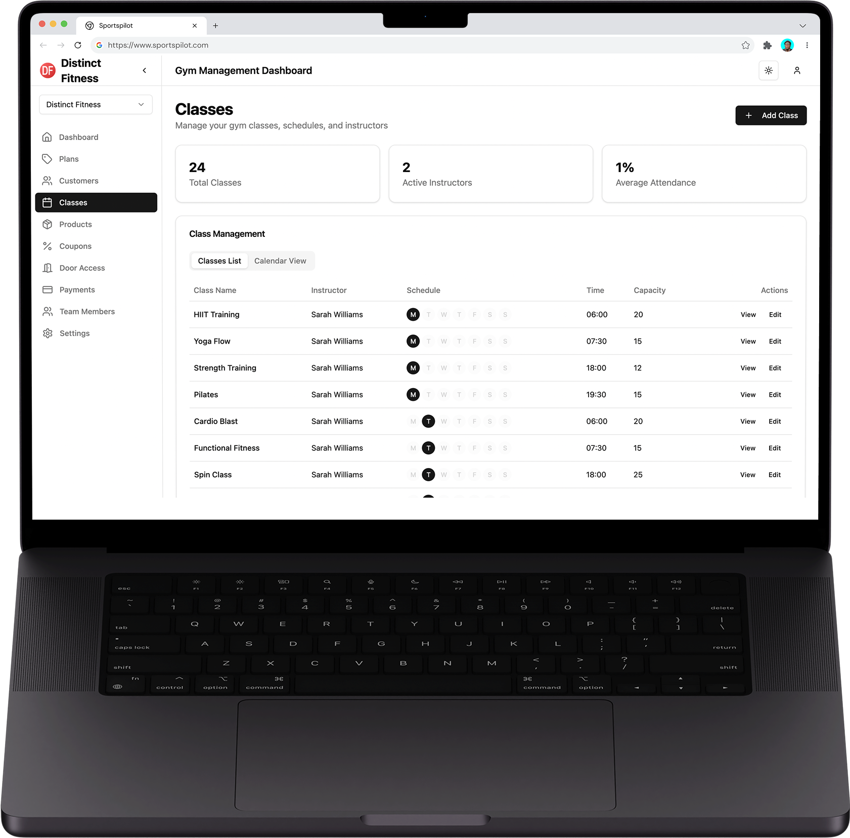 Class Management and Booking Interface